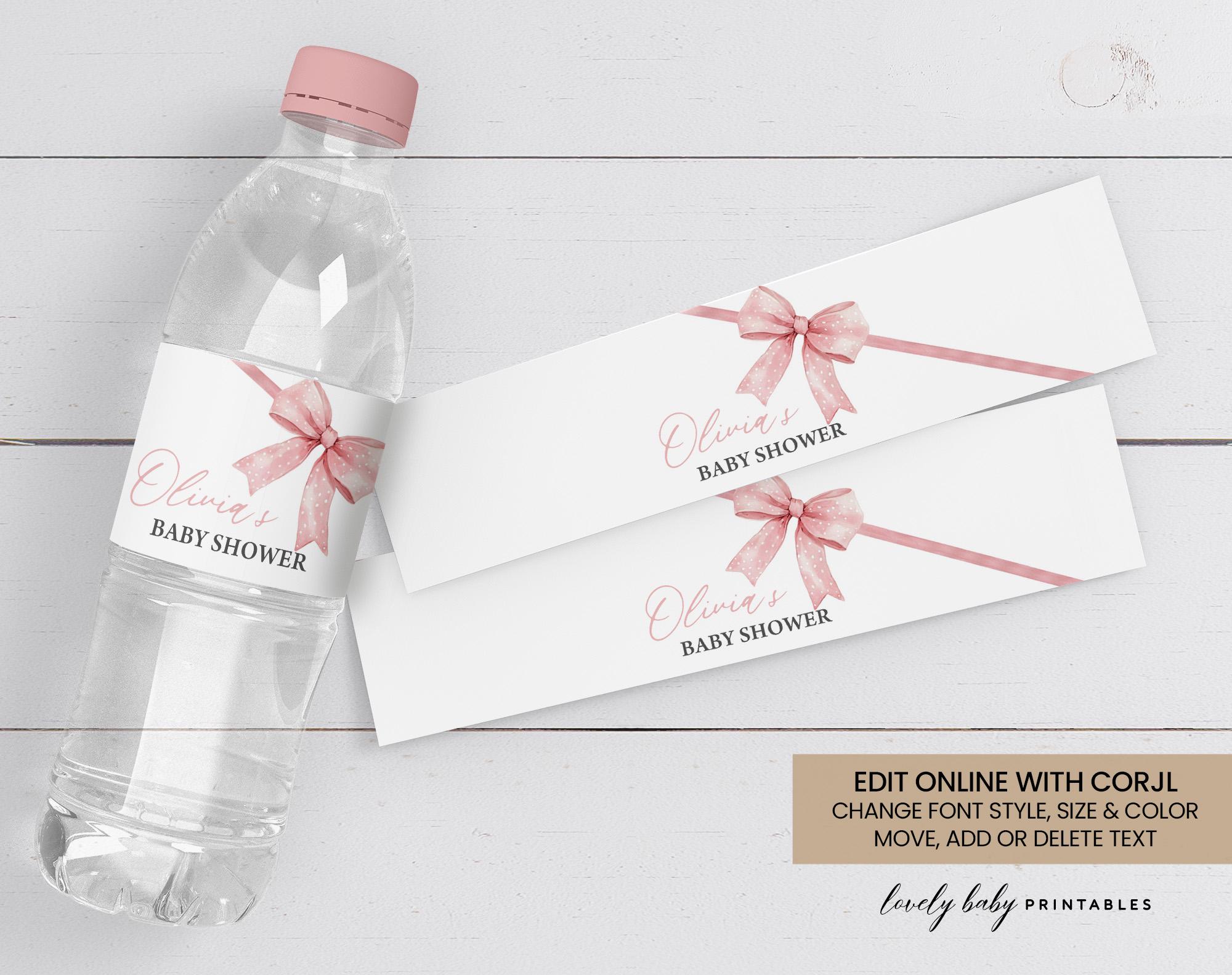 Pink Bow Baby Shower Water Bottle Labels, Coquette Baby Girl Party ...