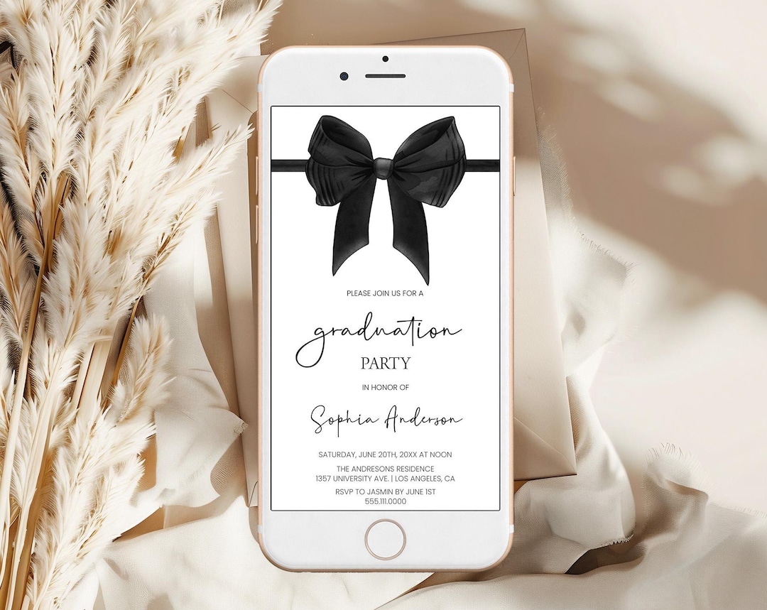 Bow Graduation Party Invitation, Smartphone | Black Coquette Bow ...