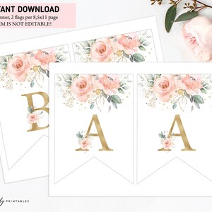 Blush Floral Party Banner Printable Happy Birthday Banner DIY Baby ...
