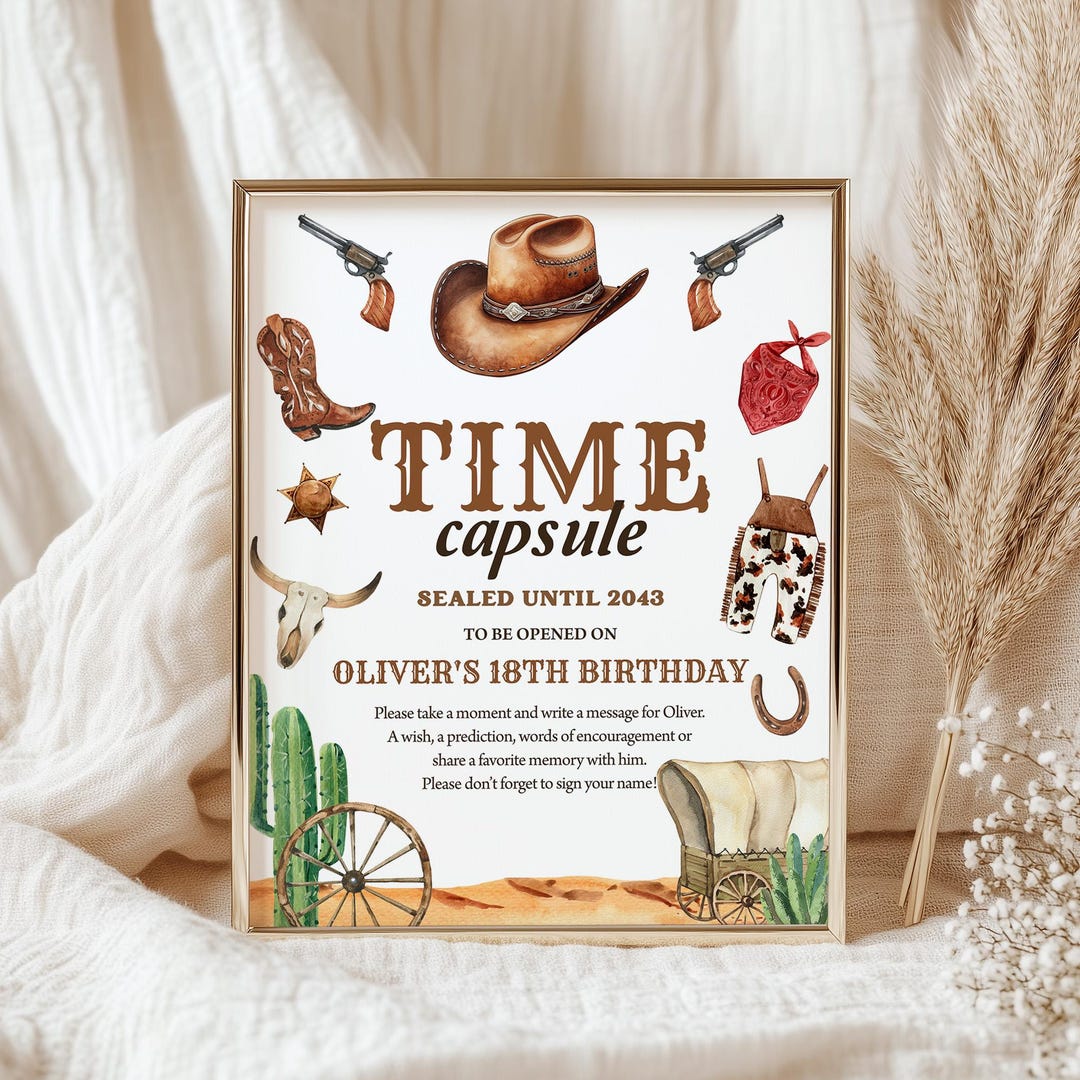Birthday Time Capsule Sign, Card | Cowboy, My First Rodeo, Western ...