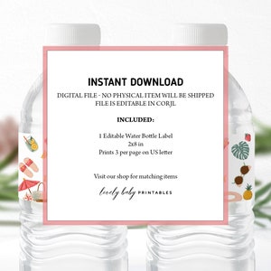 Editable Water Bottle Labels | ONE in the Sun, Pool Party, Tropical ...