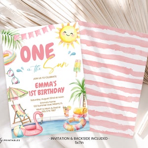 ONE in the Sun Birthday Invitation, First Birthday Invite | Pool Party ...