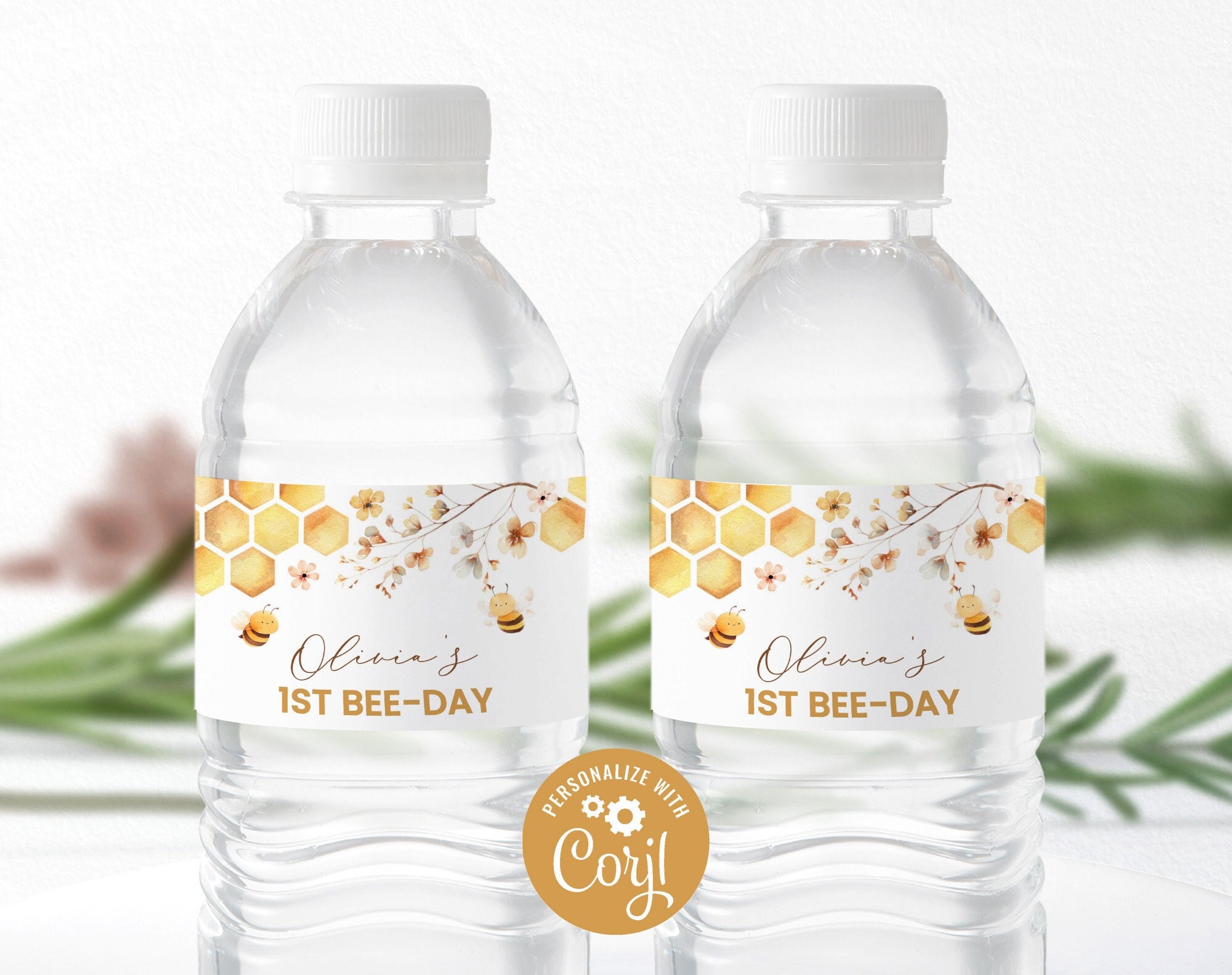 Editable Water Bottle Labels | Honey Bee, First Bee-day, Our Little ...