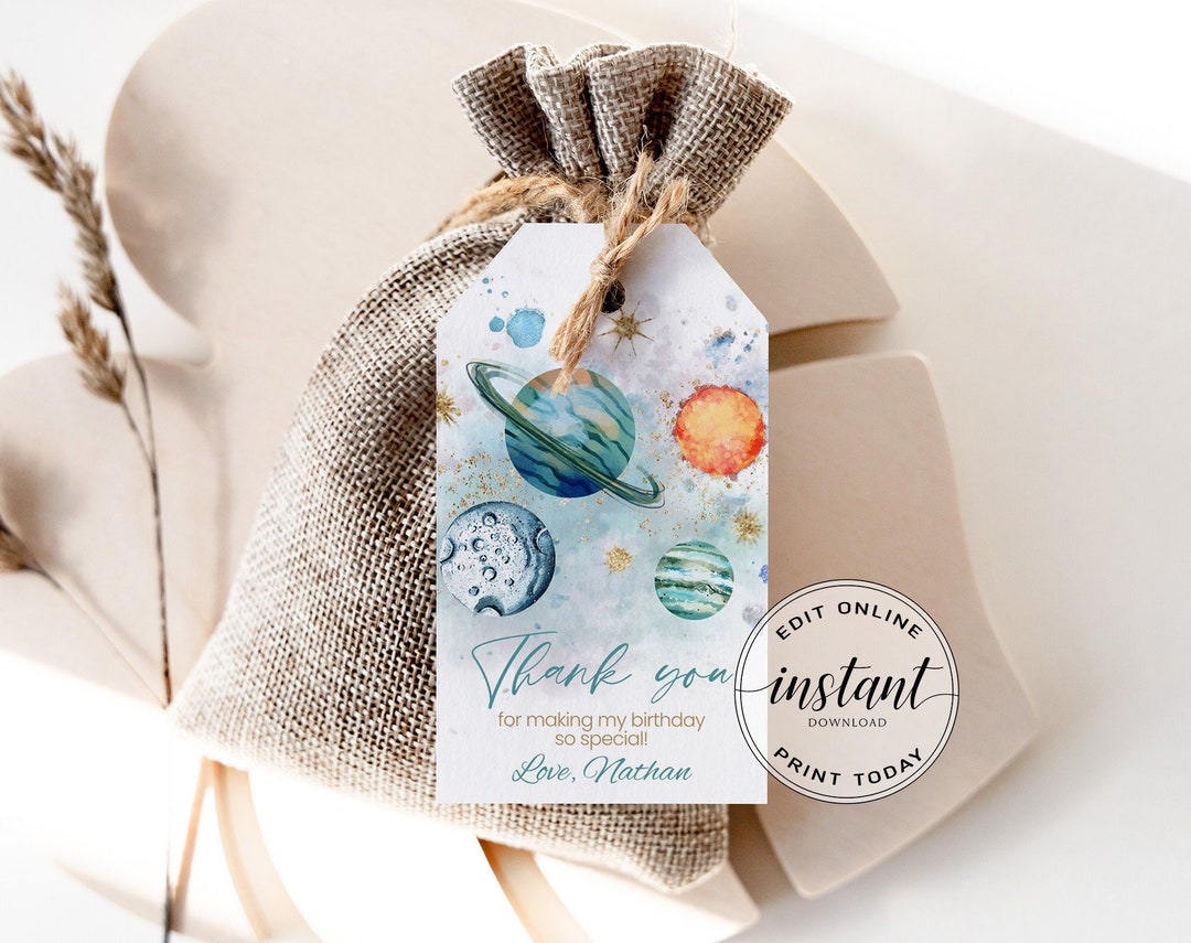 Printable Birthday Favors, Gift Tags Outer Space, First Trip Around the ...