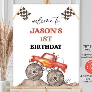 Birthday Welcome Sign, Poster | Monster Truck, Start Your Engine ...