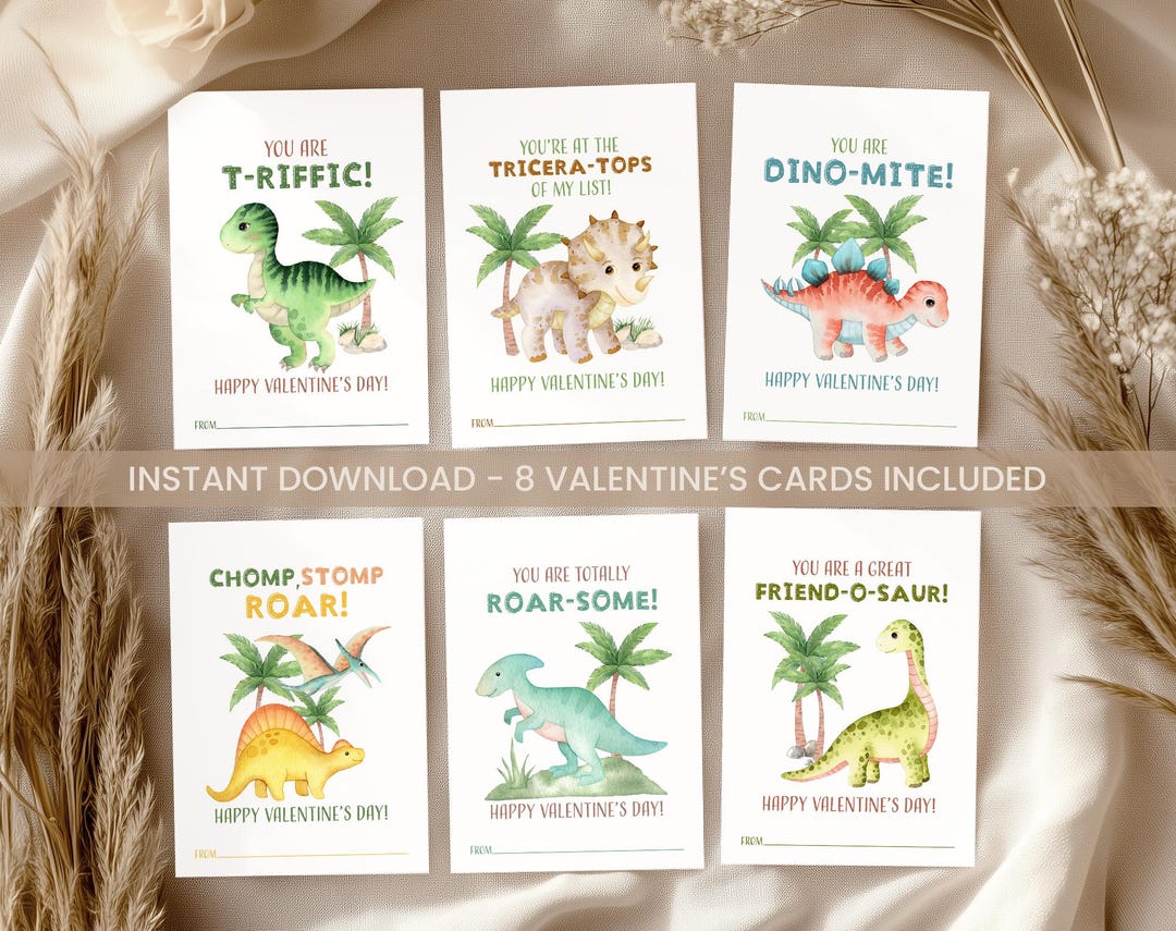Printable Dinosaur Valentines Cards, Kids Valentine Day Gift Tags ...