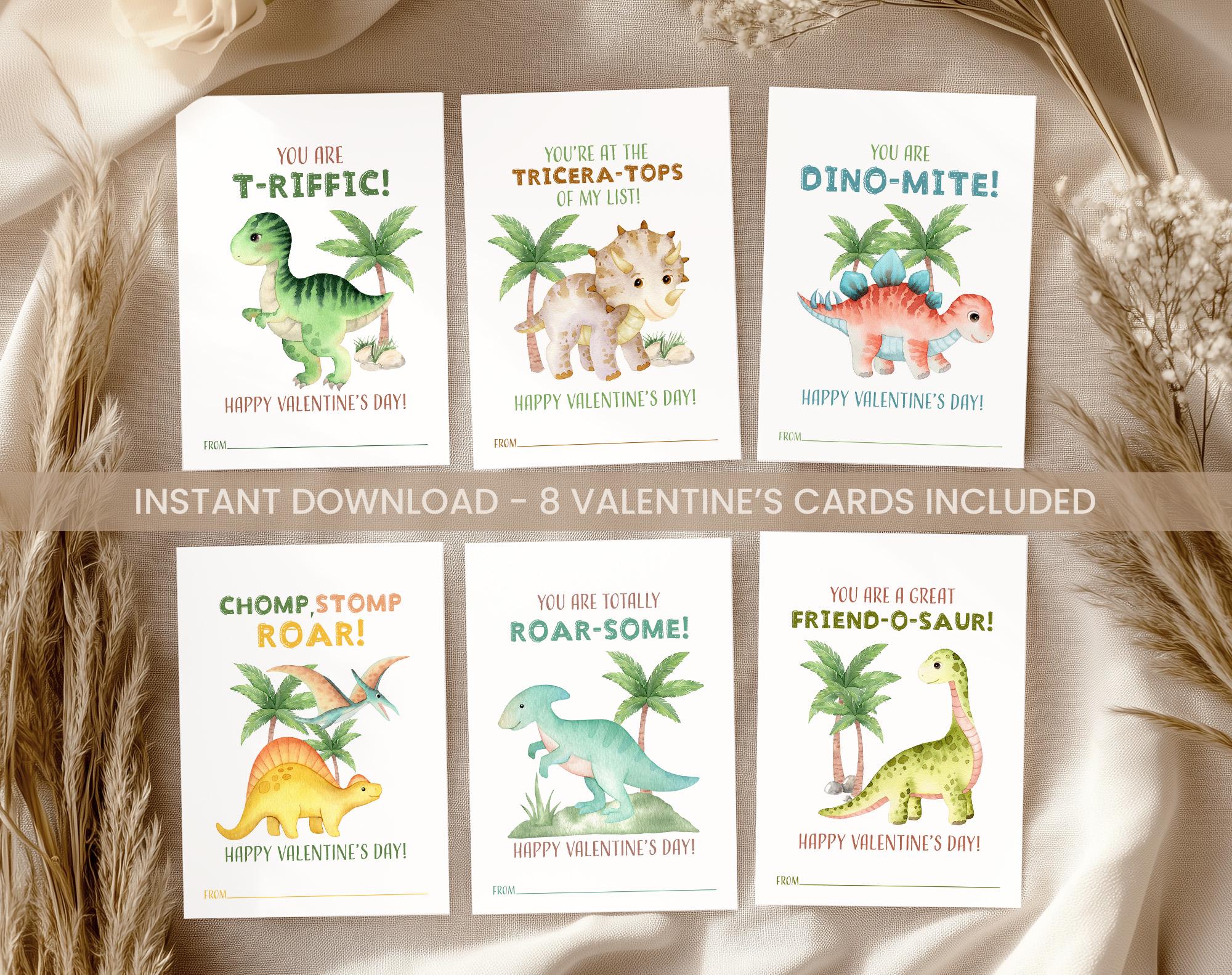 Printable Dinosaur Valentines Cards, Kids Valentine Day Gift Tags ...