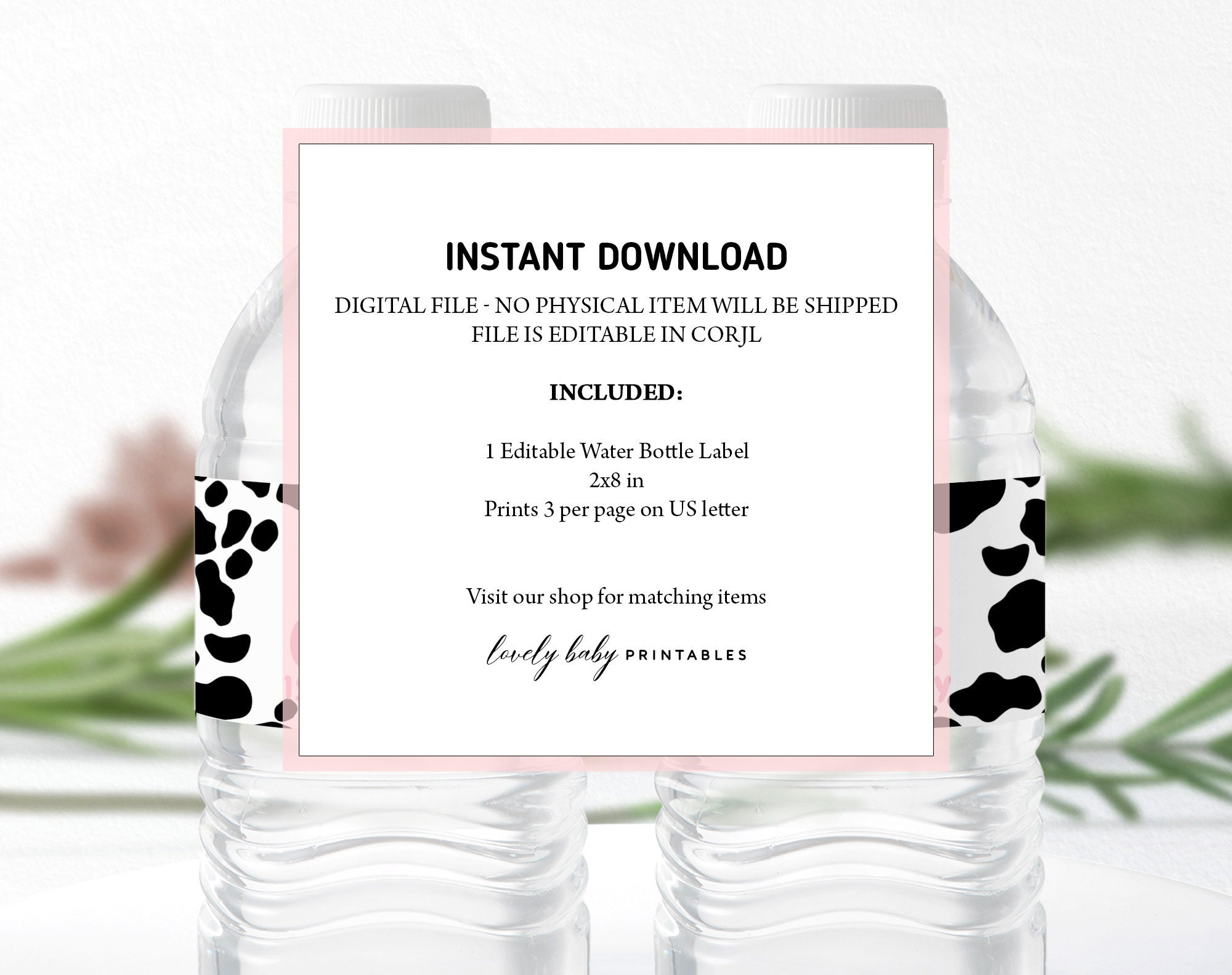 Editable Water Bottle Labels | Holy Cow I'm ONE, Cow Print | Printable ...