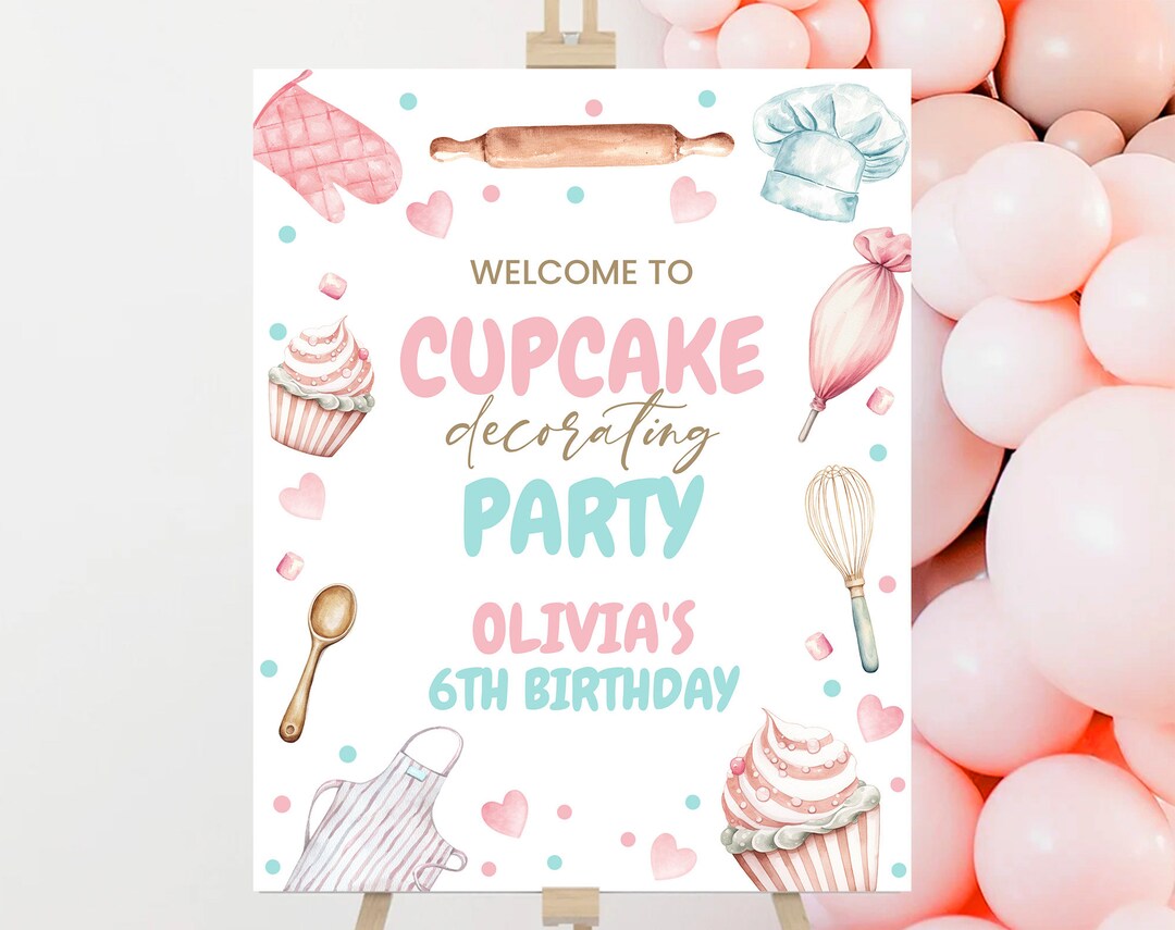 Birthday Welcome Sign, Poster | Cupcake Decorating Party, Cookie Baking ...