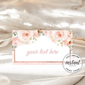 Food Tent Cards, Printable Name Place Cards, Food Labels Blush Pink ...
