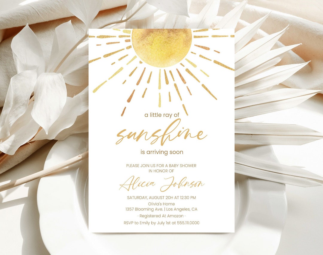Sunshine Baby Shower Invitation Template, Sun Baby Shower Party Invite ...