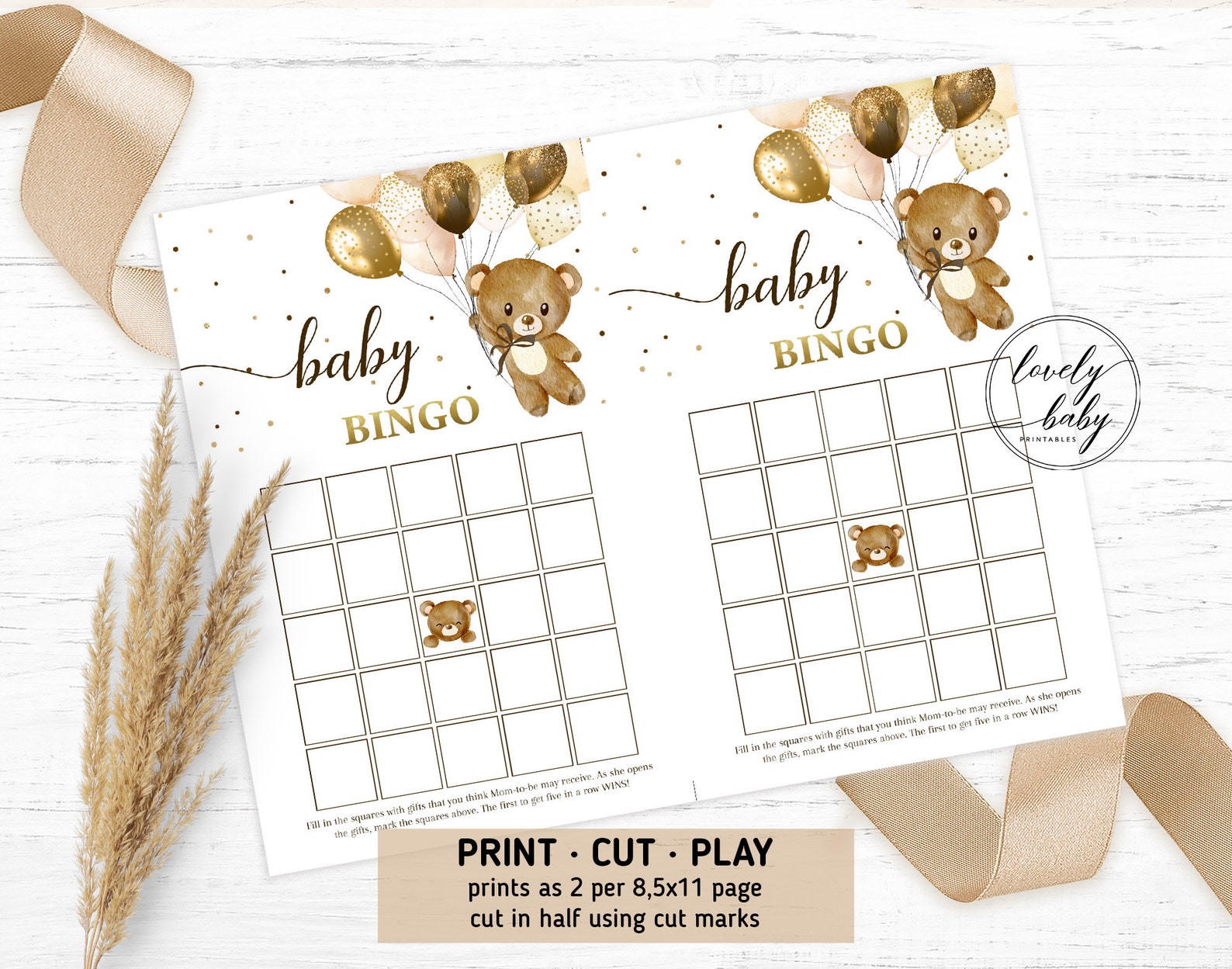 Teddy Bear Baby Shower Games Set Printable Games Bundle Gold - Etsy