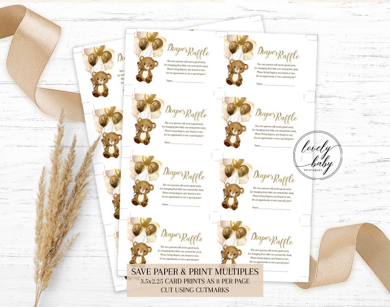 Teddy Bear Diaper Raffle Sign Printable Diaper Raffle Ticket - Etsy