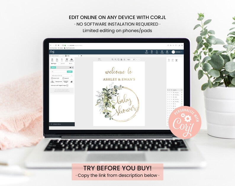 Editable Welcome Sign Poster Greenery Gold Botanical - Etsy