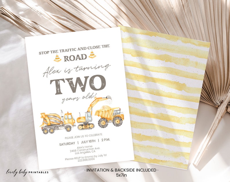 Editable Boys 2nd Birthday Invitation Construction Second - Etsy