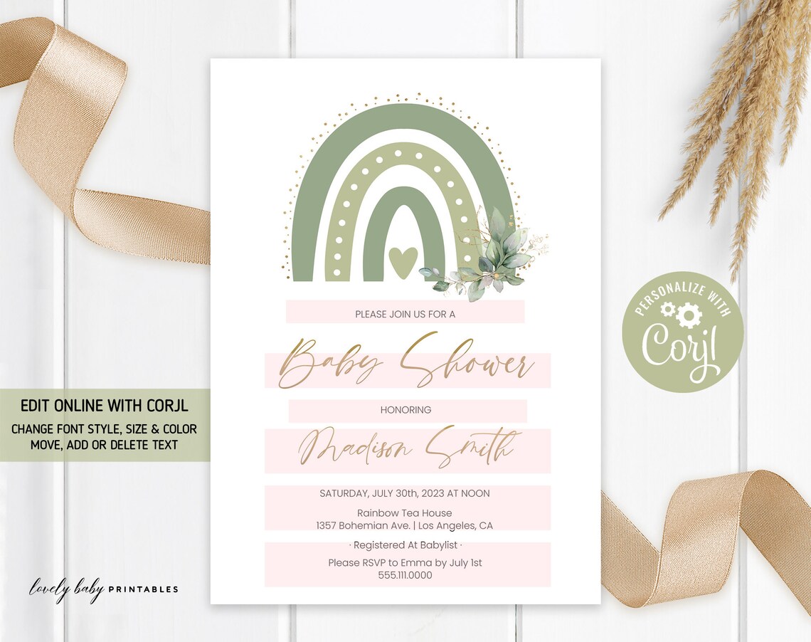 Boho Rainbow Baby Shower Invitation Bundle Printable Gender - Etsy