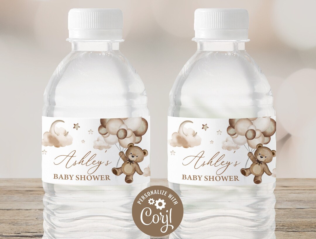 Editable Water Bottle Labels | Teddy Bear Balloons, We Can Bearly Wait ...