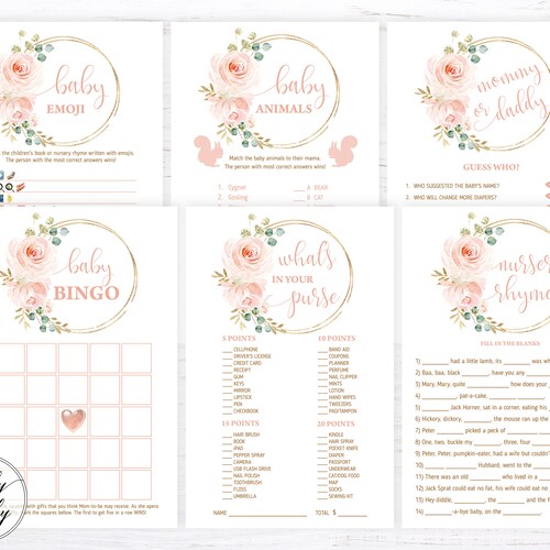Pink and Gold Baby Shower Games Set Printable Baby Shower - Etsy