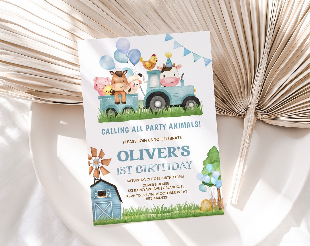 Farm Birthday Invitation, Boys 1st Birthday Invite | Barn Animals ...