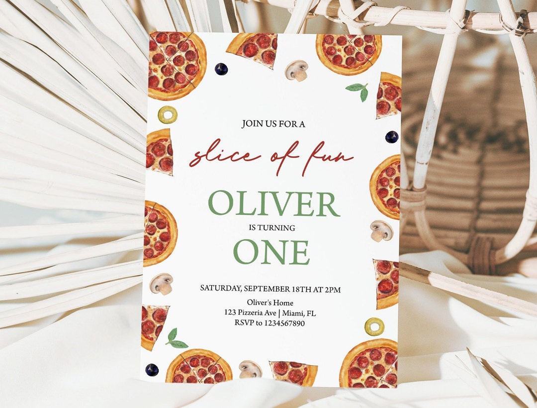 Pizza Party Birthday Invitation, First Birthday Invite | Pizza Party ...