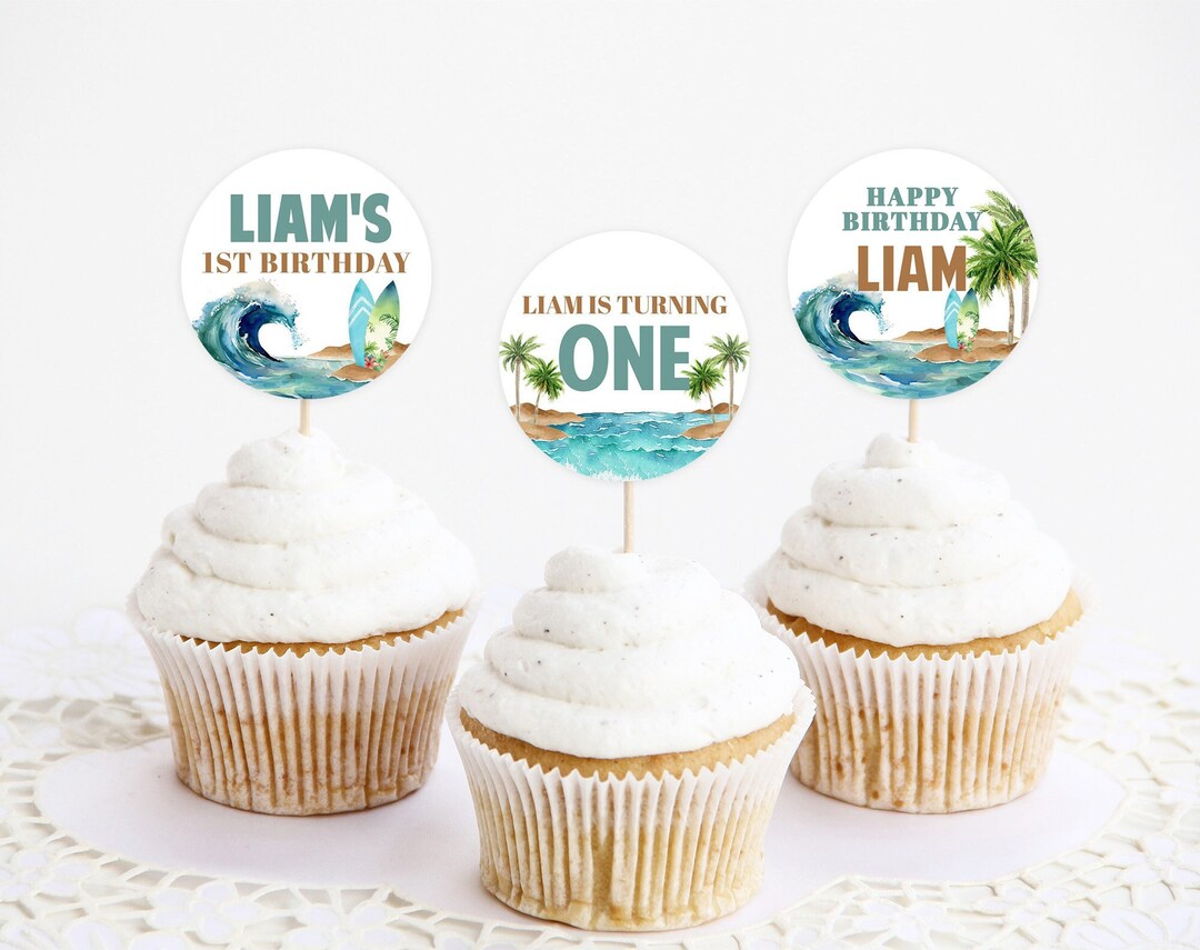 Printable Cupcake Toppers, Editable Cake Decorations | the Big ONE Surf ...