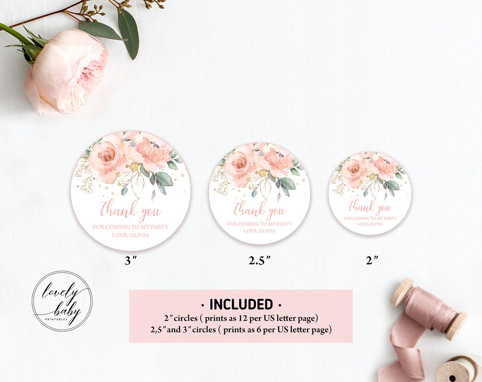 Printable Party Favor Tags Editable Birthday Favors Blush Floral Baby ...