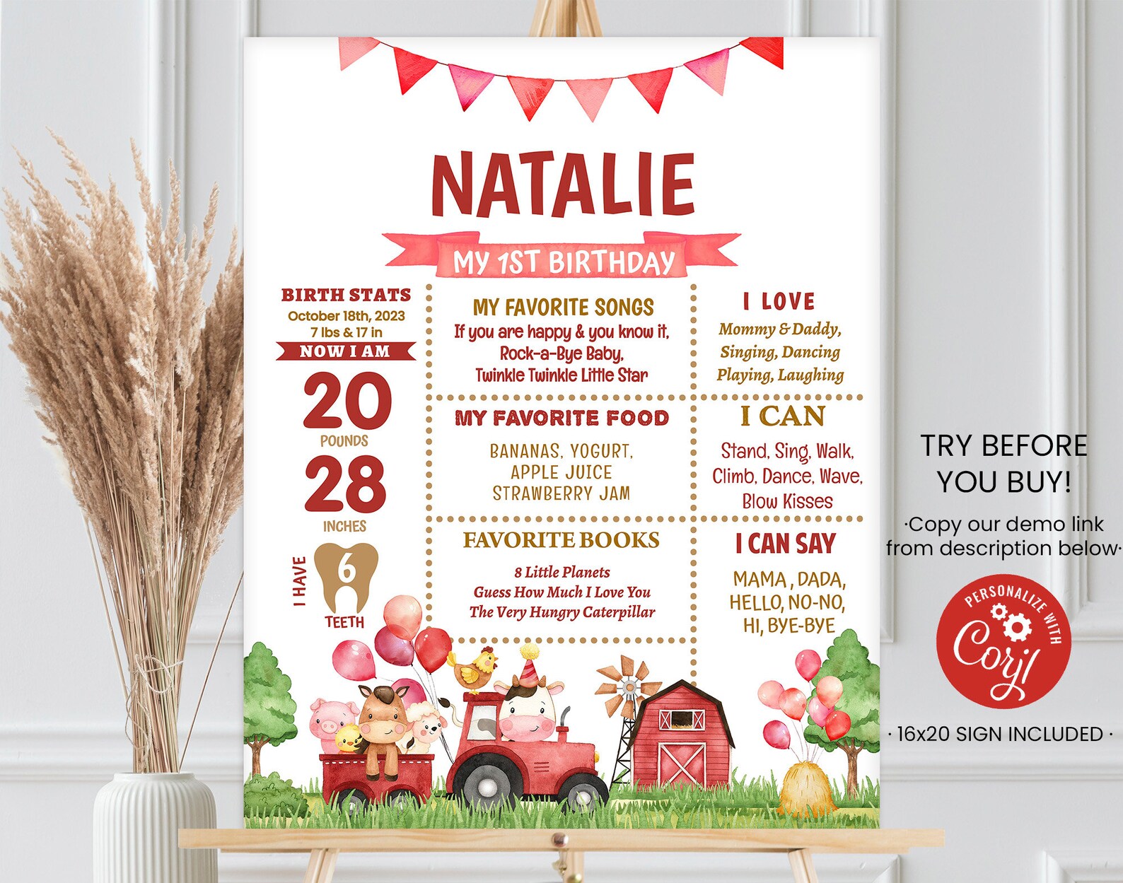 Birthday Milestone Sign, Poster | Farm, Barn Animals, Barnyard, Ranch ...