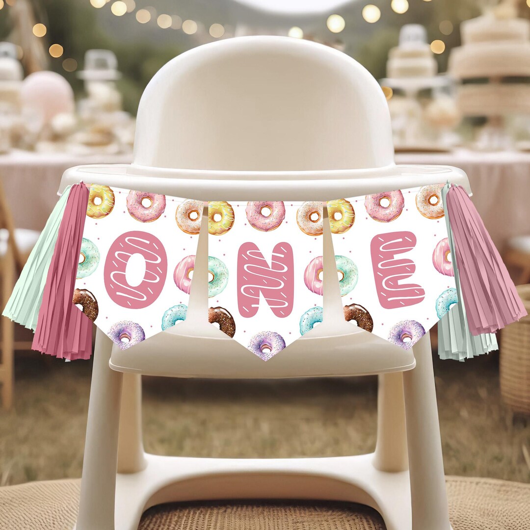 High Chair Banner, Birthday ONE Banner | Donut, Sweet ONE, Pink ...
