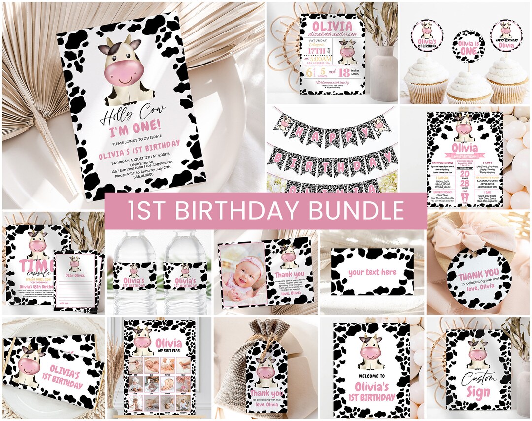Holy Cow Birthday Bundle Girls 1st Birthday Invite Holy Cow - Etsy