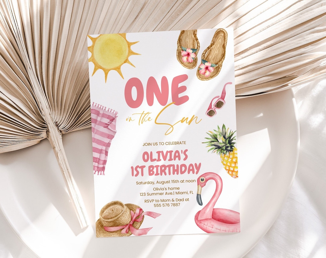 ONE in the Sun Birthday Invitation, First Birthday Invite | Beach Pool ...