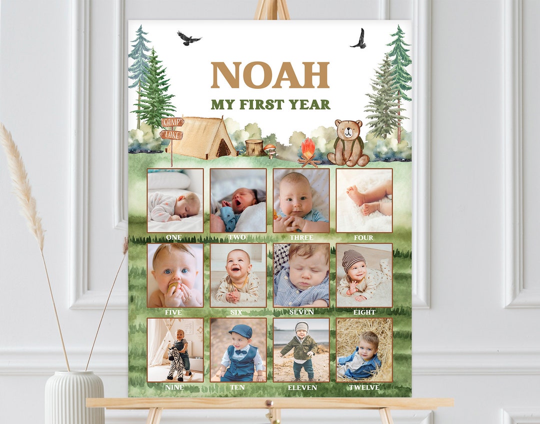 Photo Milestone Sign, 12 Months Photo Poster, Collage | One Happy ...