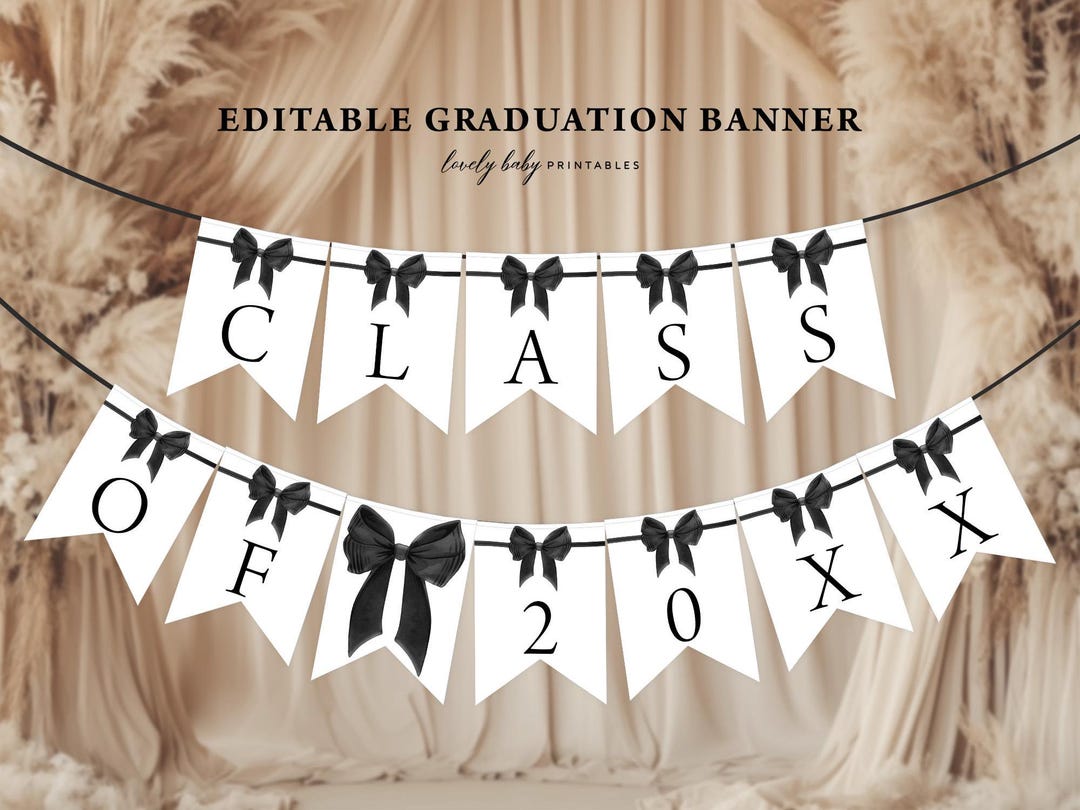 Bow Graduation Party Banner, Class of 2025 | Black Coquette Bow Ribbon ...