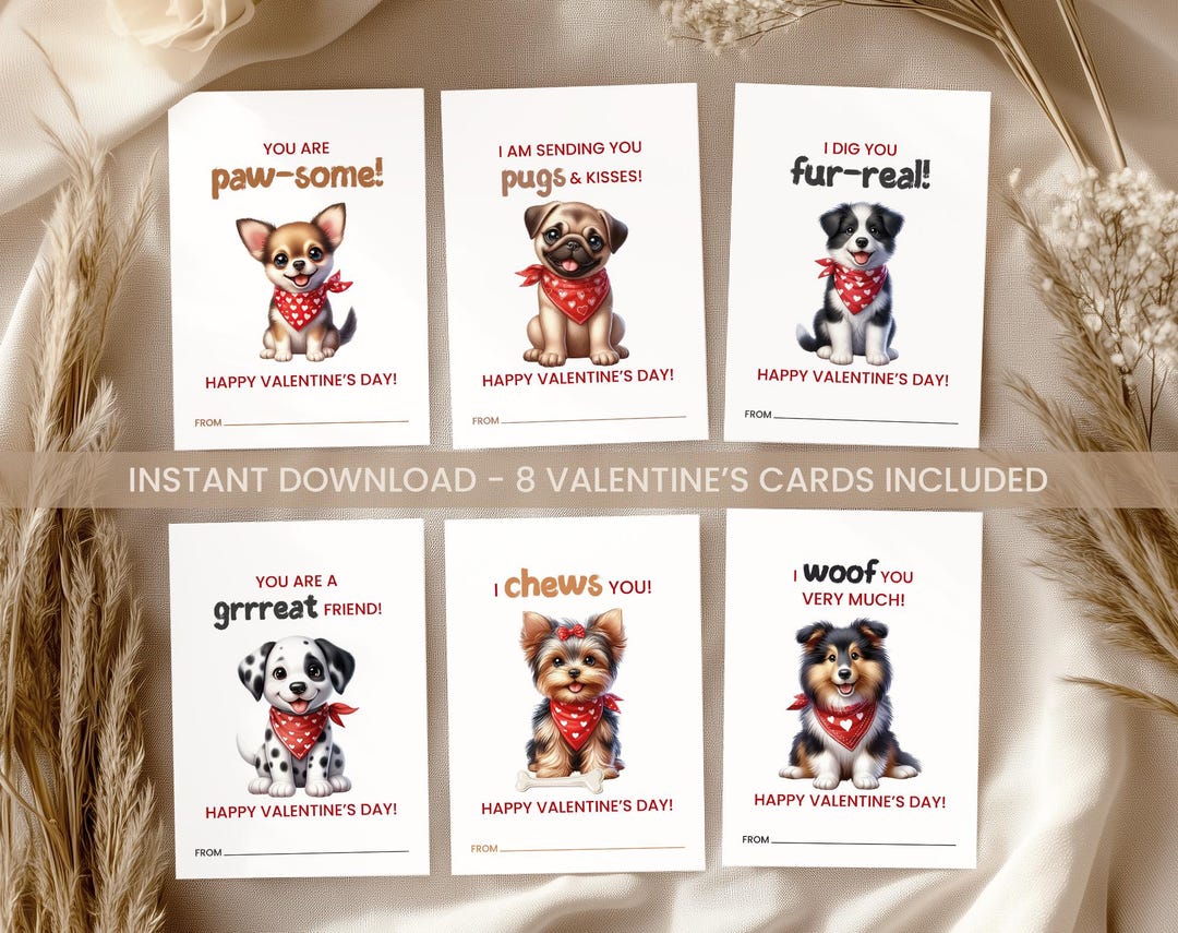 Printable Dogs, Puppy Valentine Cards, Kids Valentine Day Gift Tags ...