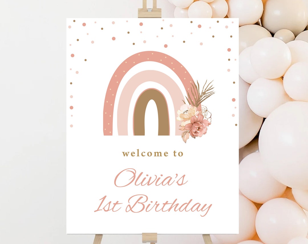 Boho Rainbow Birthday Welcome Poster, Sign Modern Boho Rainbow ...