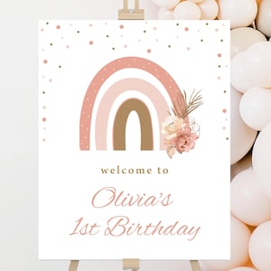 Boho Rainbow Birthday Welcome Poster, Sign Modern Boho Rainbow ...