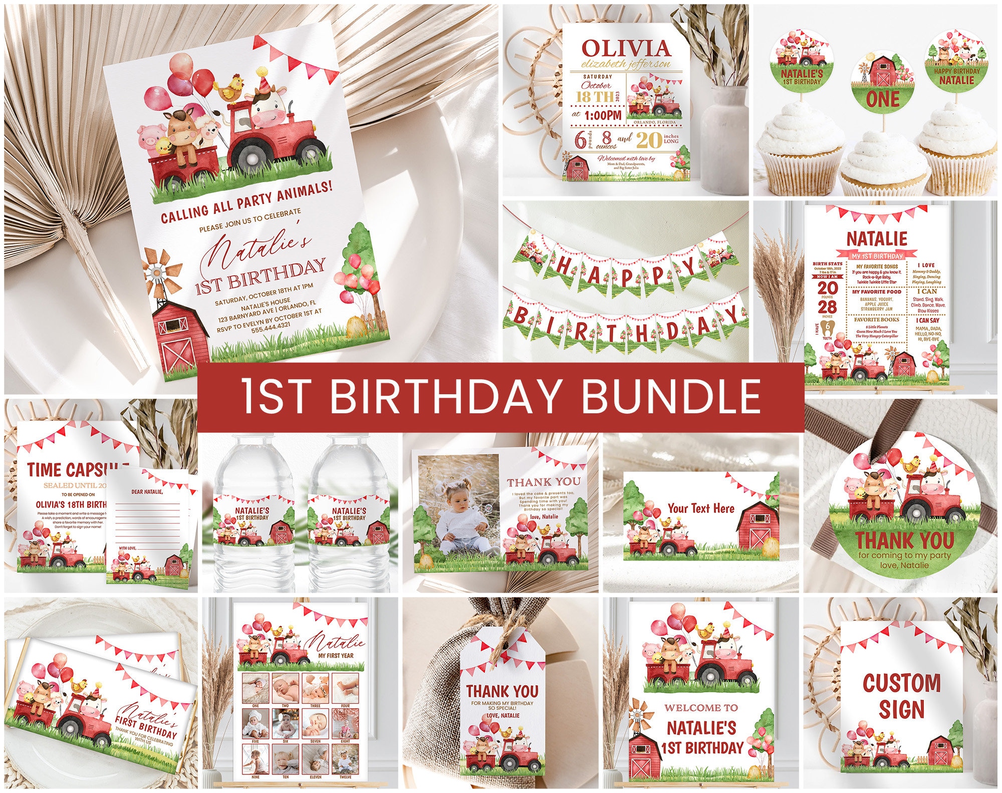 Farm Birthday Bundle, 1st Birthday Invite | Farm, Barn Animals ...