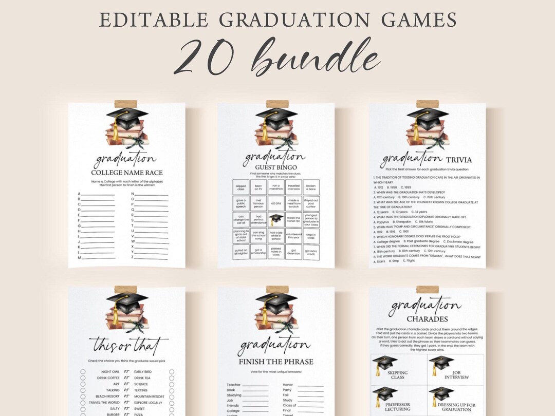 Editable Graduation Party Games Bundle, Set | Cap & Tassel, Diploma ...