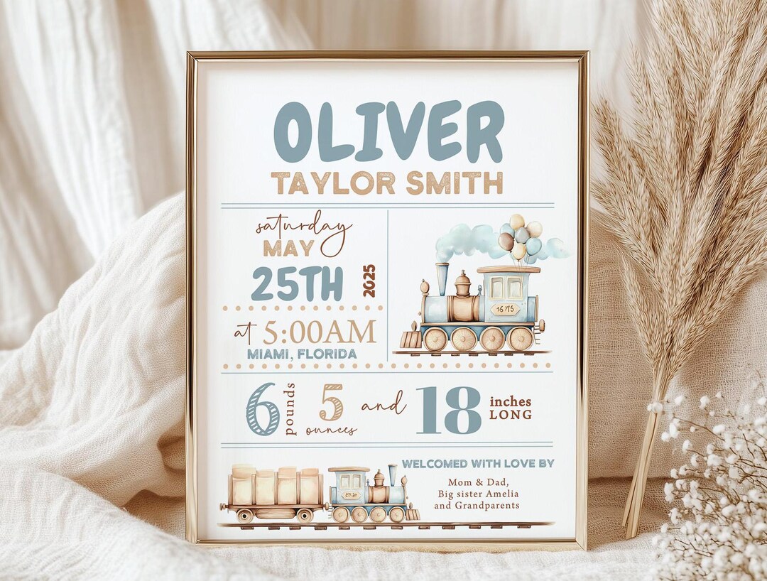 Birth Stats Sign, Birth Announcement | Train, Chugga Choo, Steam Engine ...
