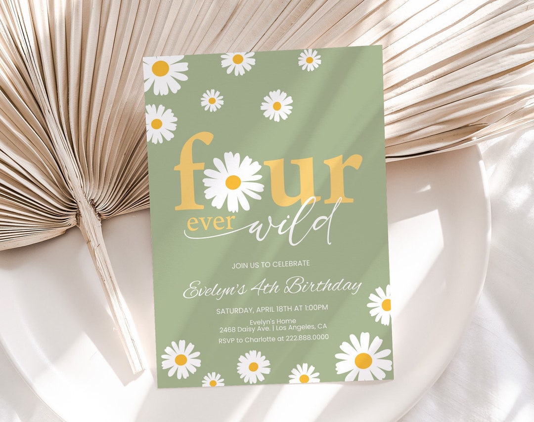 Editable Daisy Birthday Invitation Template Retro Daisy 4th Birthday ...
