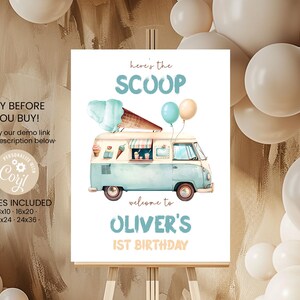 Birthday Welcome Sign, Poster | Ice Cream Truck, Here's the Scoop ...