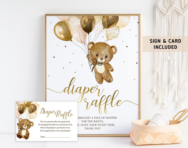 Teddy Bear Diaper Raffle Sign Printable Diaper Raffle Ticket - Etsy