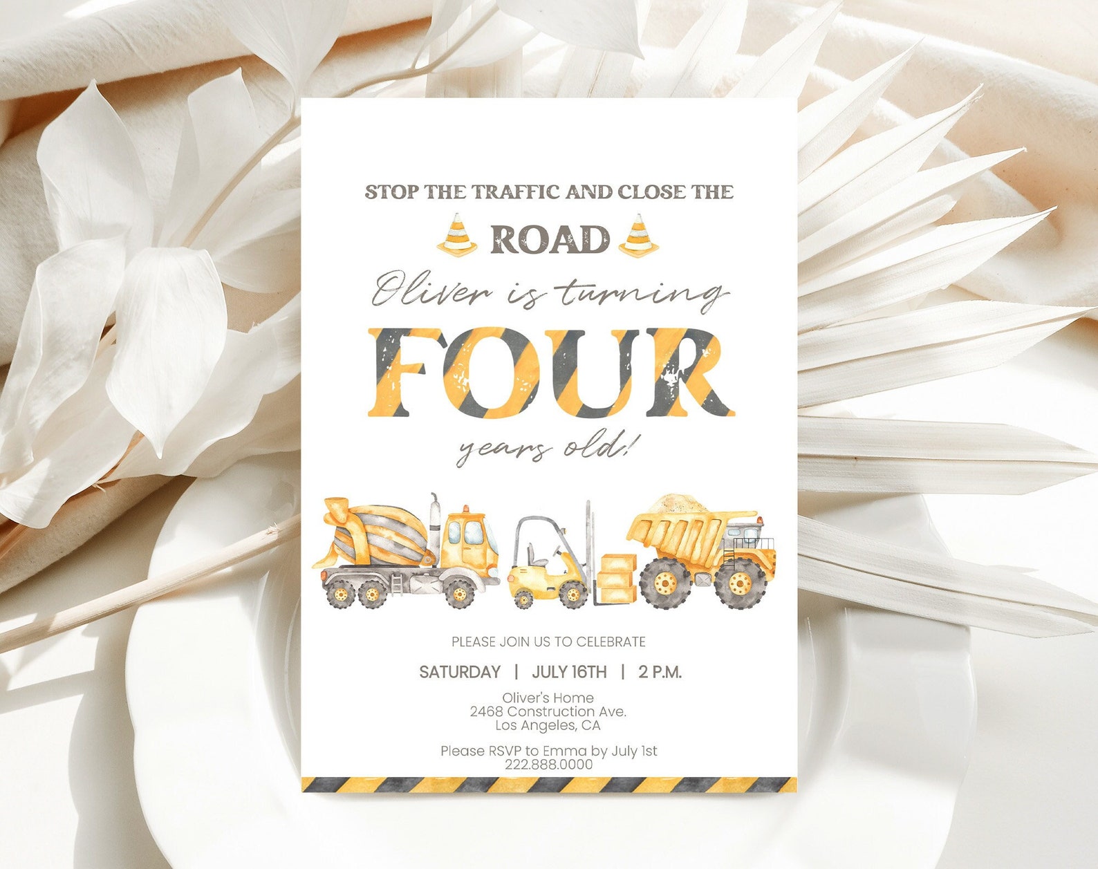 Boys 4th Birthday Invitation Template Construction Fourth Birthday ...