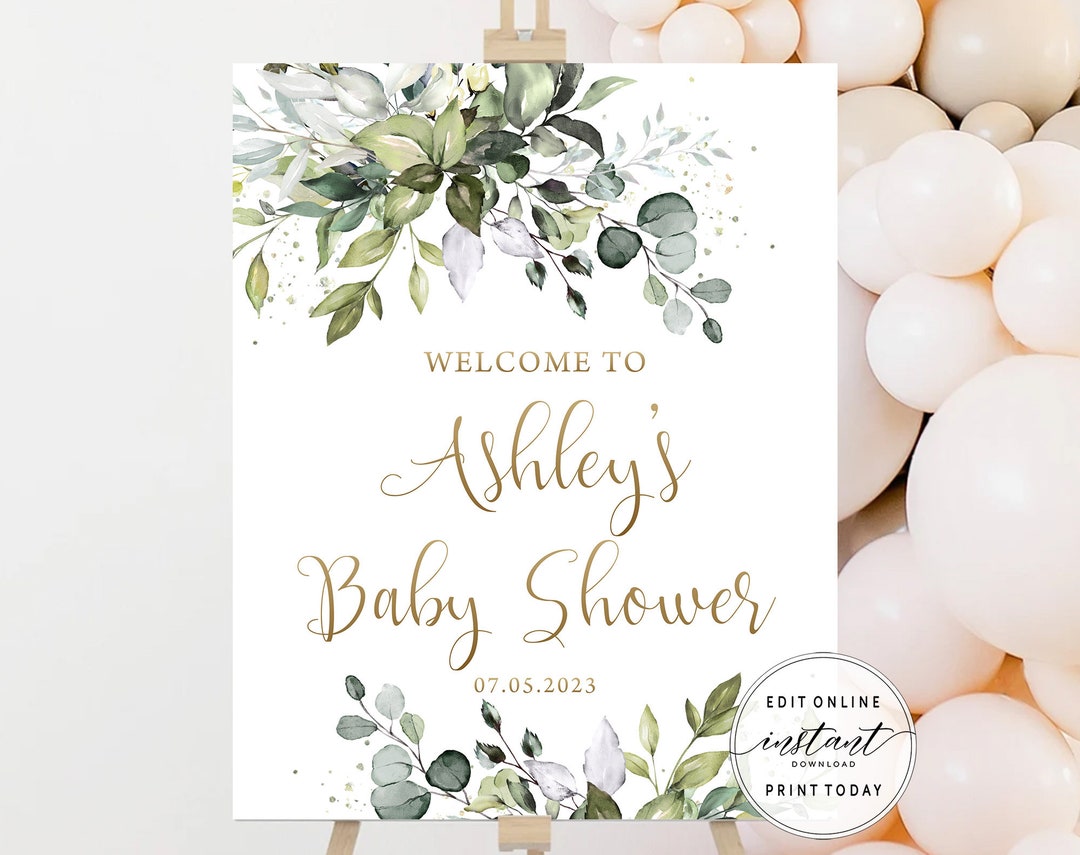 Baby Shower Welcome Sign Printable Greenery Welcome to Baby Shower Sign ...
