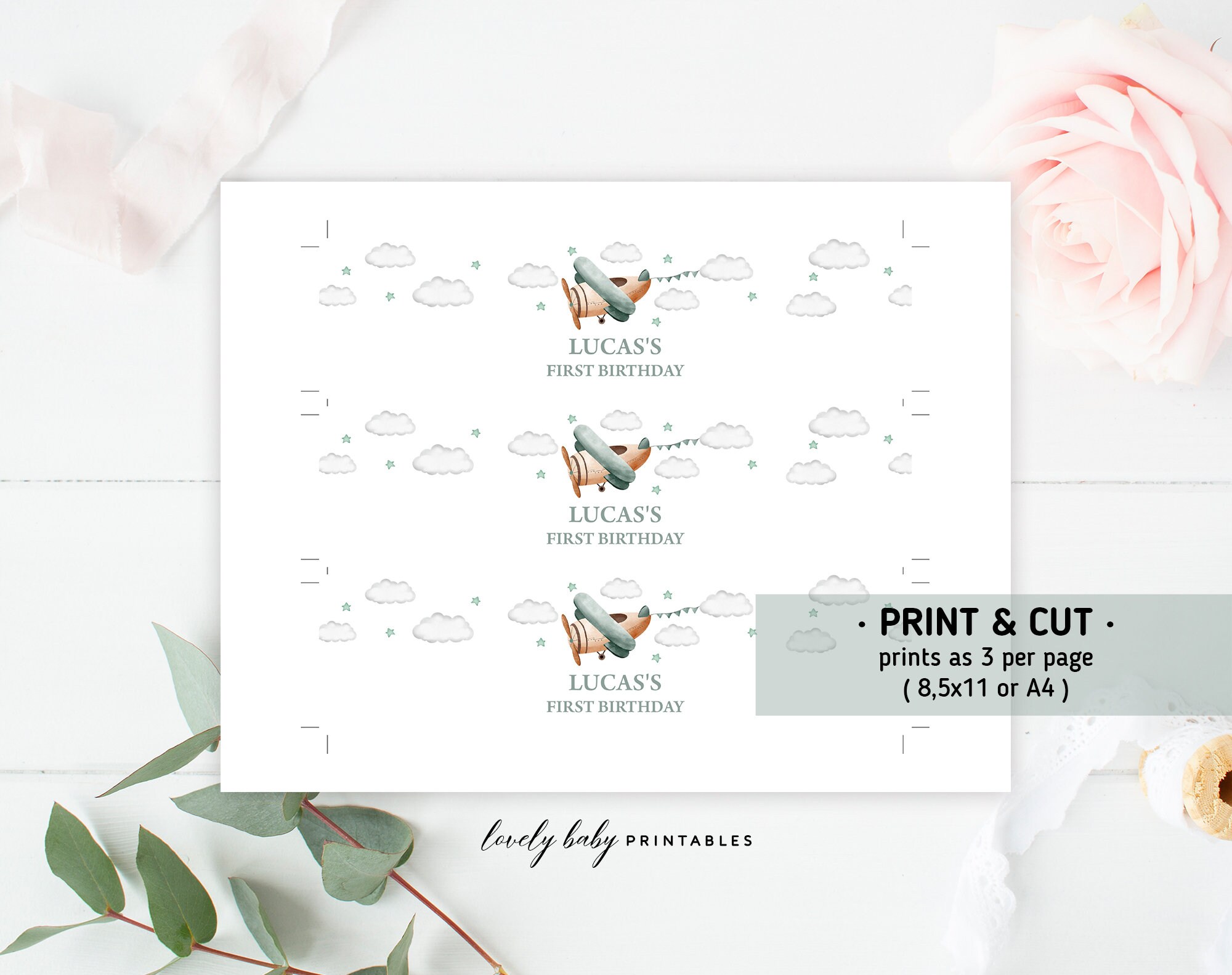 Editable Water Bottle Label Template Airplane Jet Pilot - Etsy