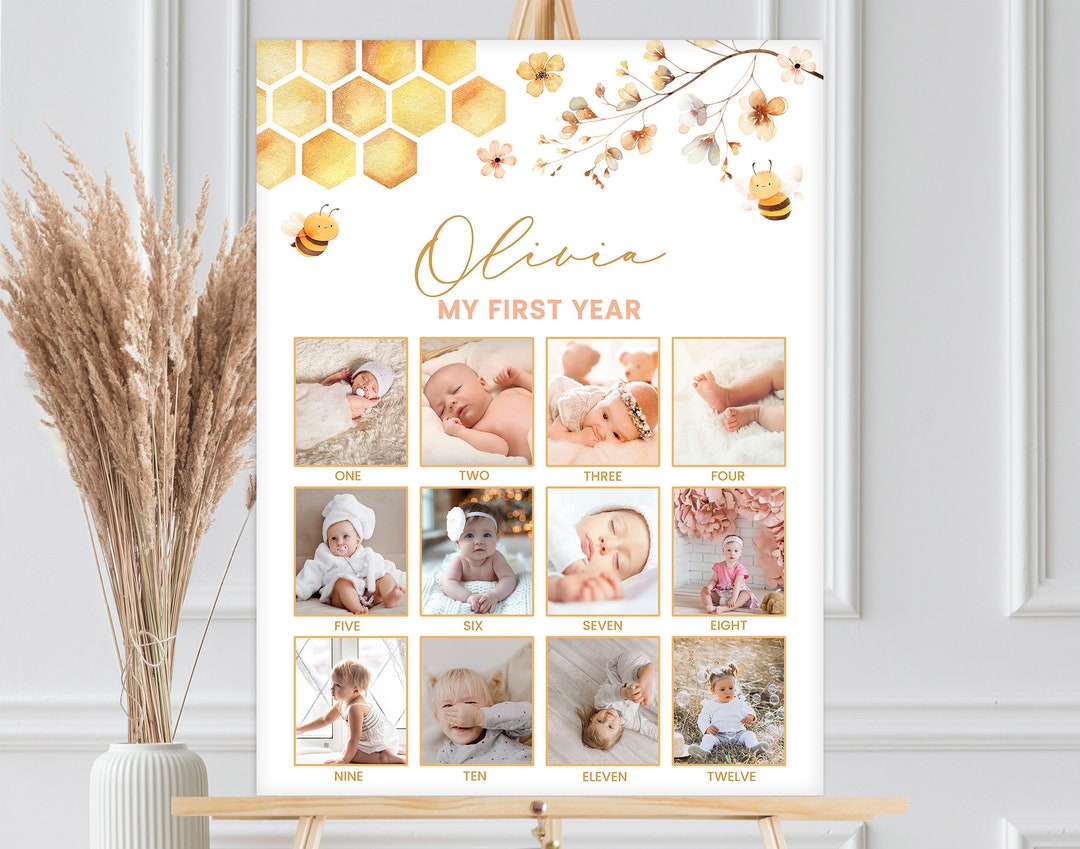 Photo Milestone Sign, 12 Month Photo Poster, Year in Photos | Honey Bee ...