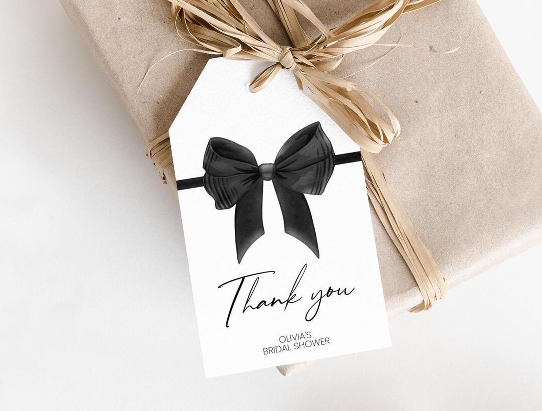 Bow Bridal Shower Favor Tags | Black Bow, She's Tying the Knot, Elegant ...