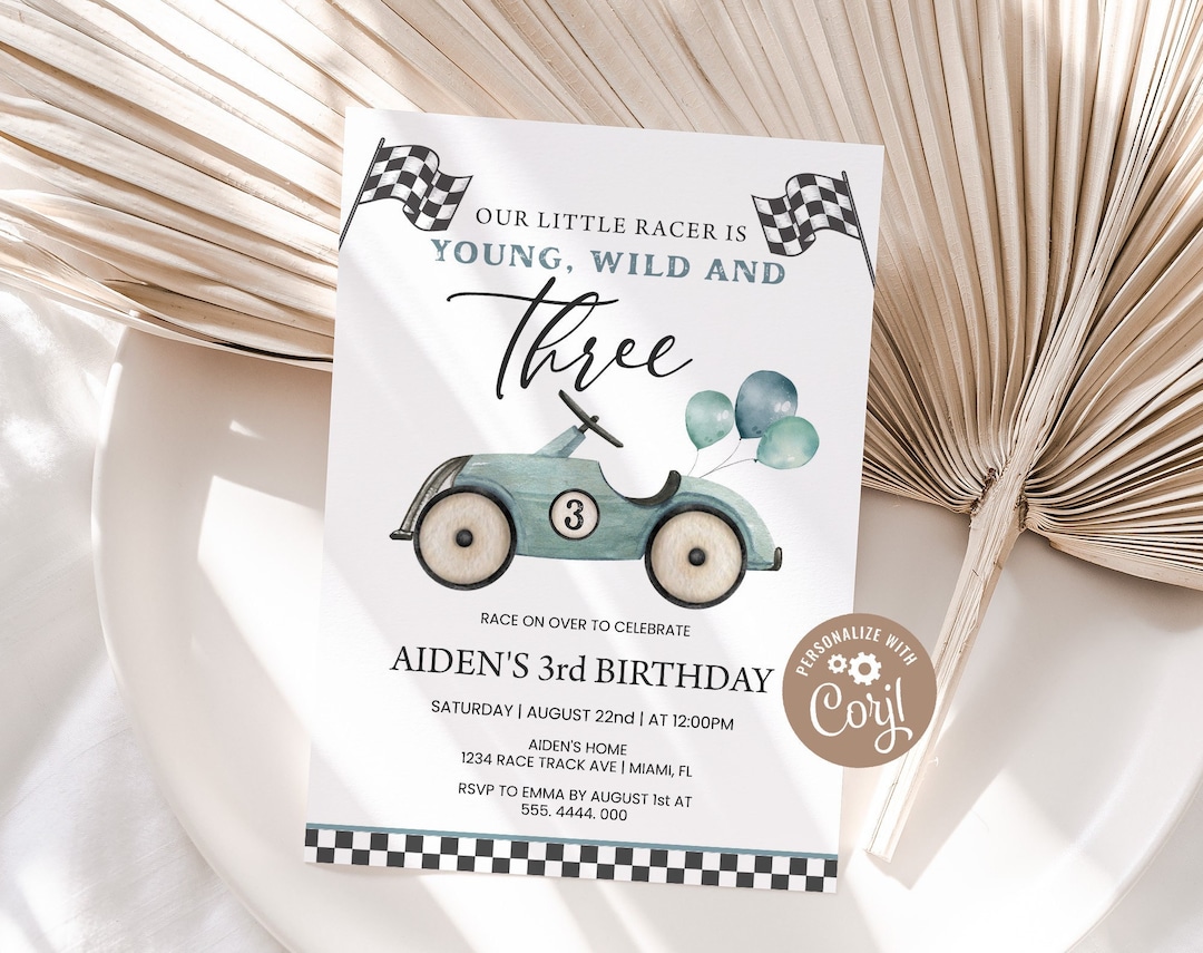 Editable Boys 3rd Birthday Invitation Template Printable Race Car ...