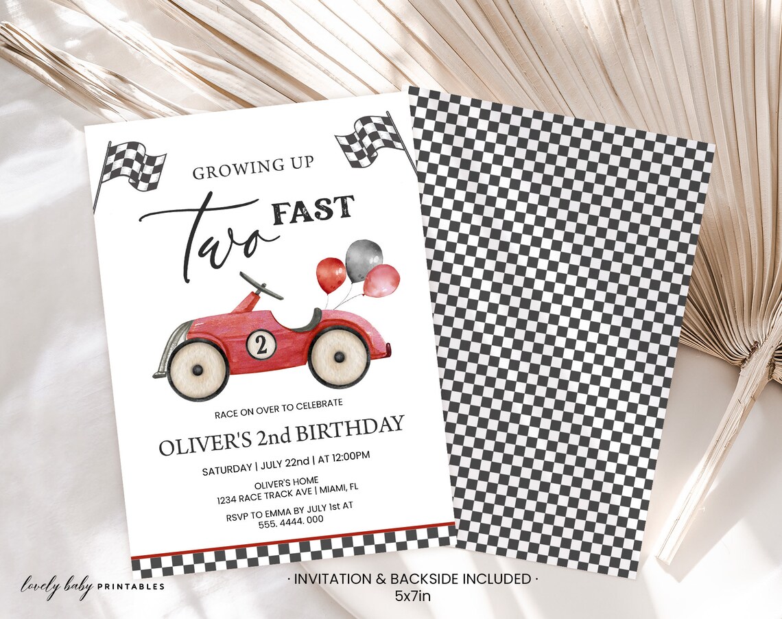 Editable TWO Fast Birthday Invitation Template Race Car 2nd Birthday ...