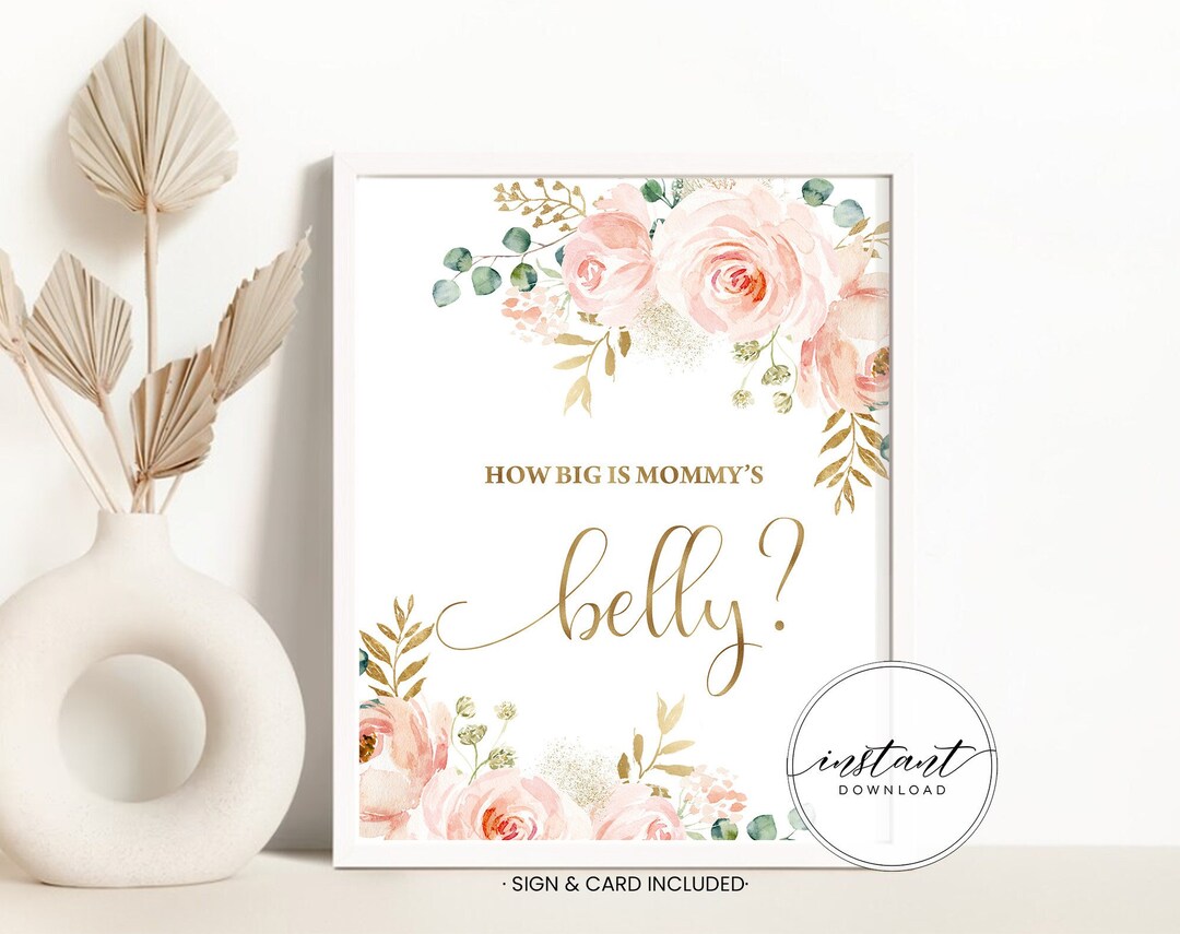 How Big is Mommys Belly Sign Card Blush Pink Floral Gold - Etsy