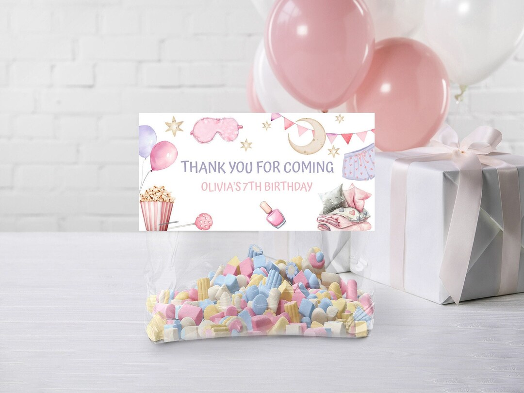 Sleepover Birthday Treat Bag Toppers, Girls Slumber Party Candy Bag ...